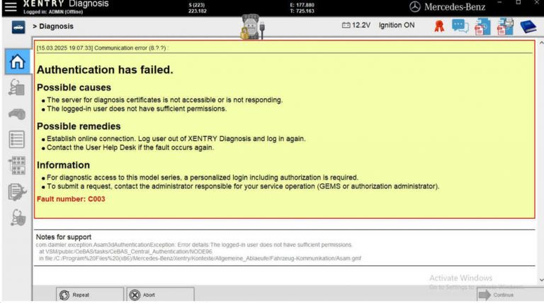 MB Star BENZ C6 Xentry Diagnosis VCI” Authentication has failed “ – OBDII.SHOP OFFICIAL BLOG